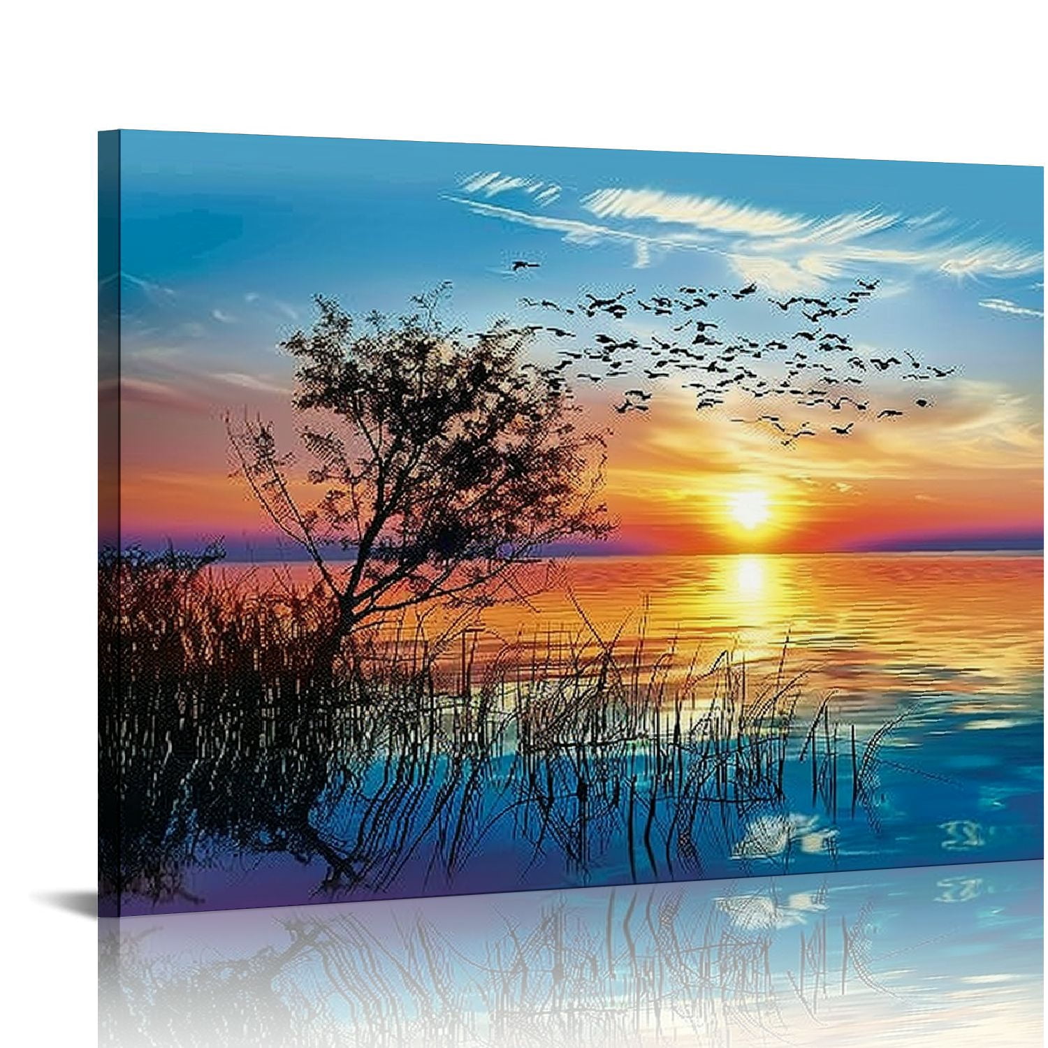 Acheng Sunset Lake Canvas Wall Art - Nature Pictures for Home Decor ...