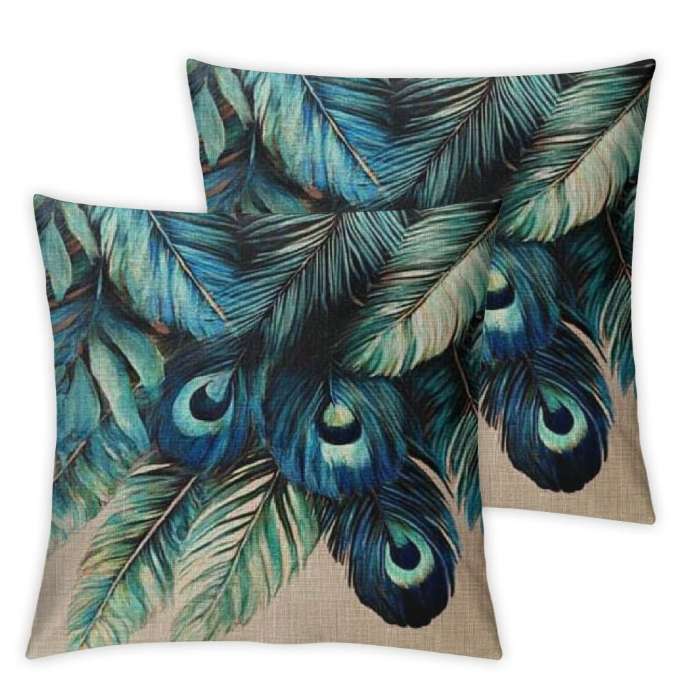 Acheng Throw Pillow Case Watercolor Peacock Feather Pattern Square ...