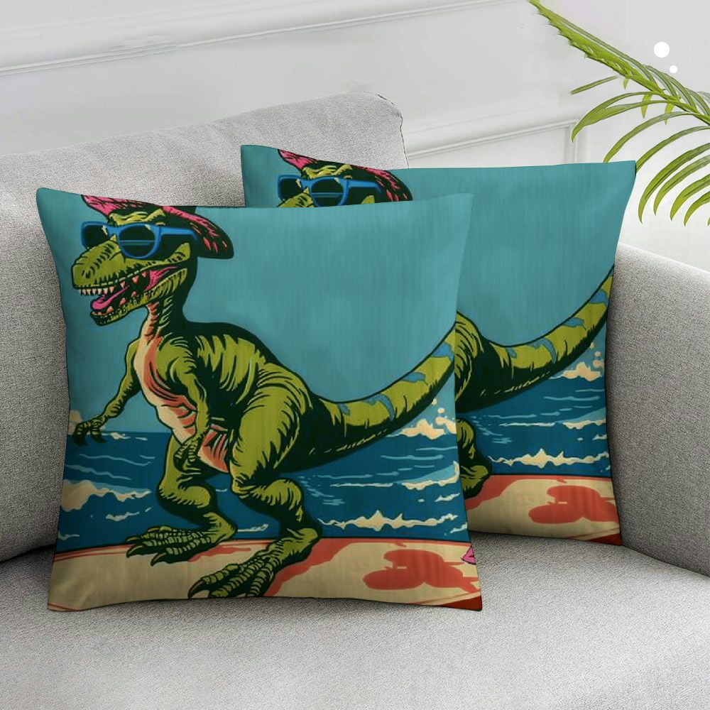 Acheng Throw Pillow Cover Dino Happy Dinosaur Surfer Wearing Sunglasses ...