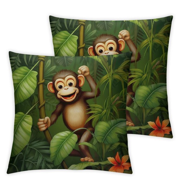 Acheng Throw Pillow Cover Funny Cute Monkey Hanging on Forest Vine Home ...