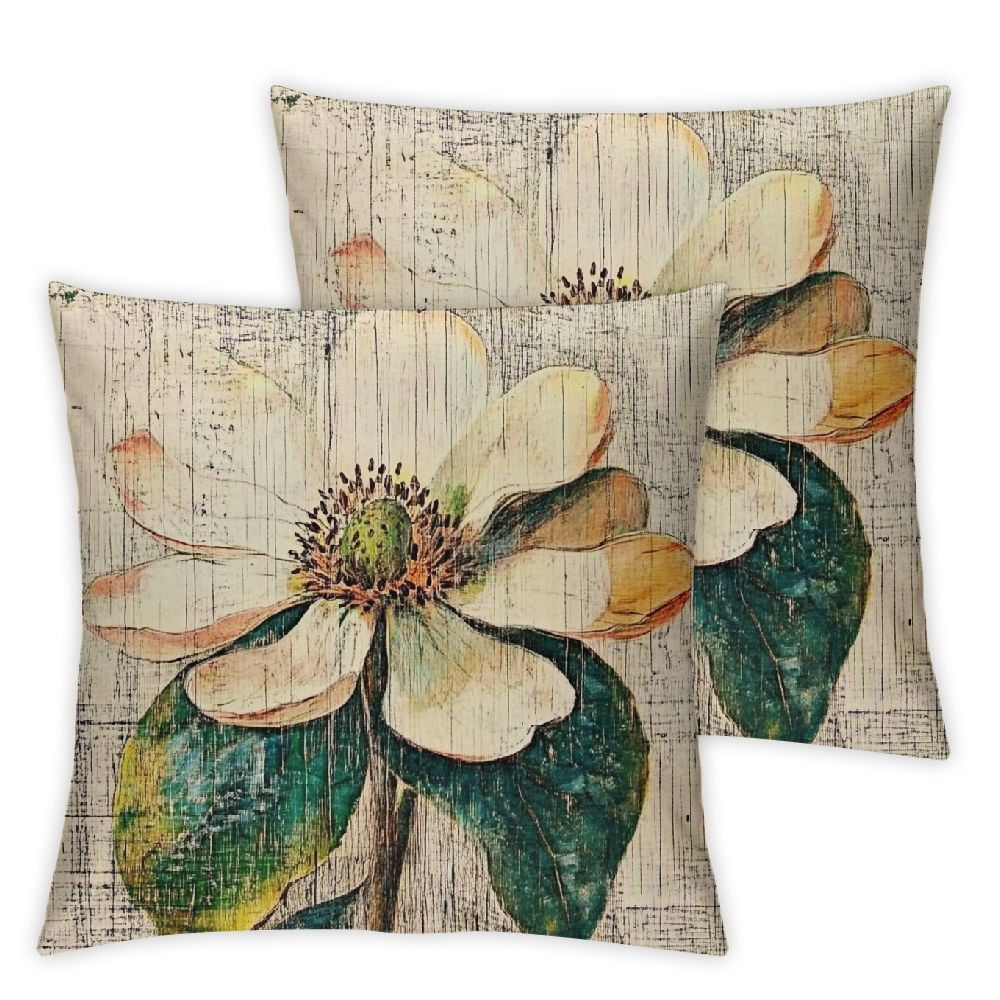 Acheng Throw Pillow Covers Vintage Board Flower Print Retro Magnolia ...