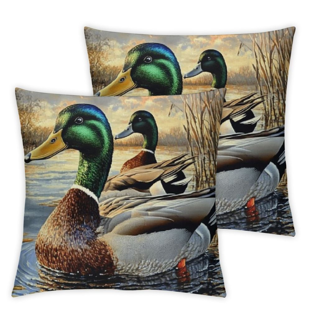 Acheng Throw Pillows in Love Mallard Duck Green Head Swimming On Lake ...