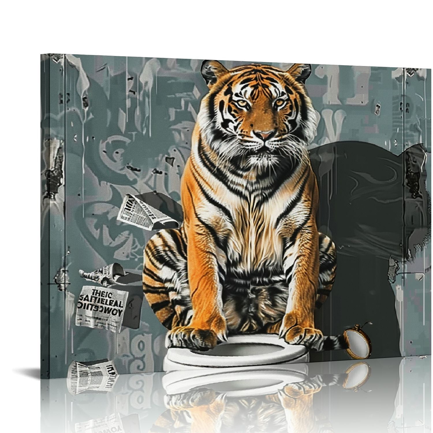 Acheng Tiger Bathroom Decor Wall Art Funny Tiger in Toilet Bathroom ...