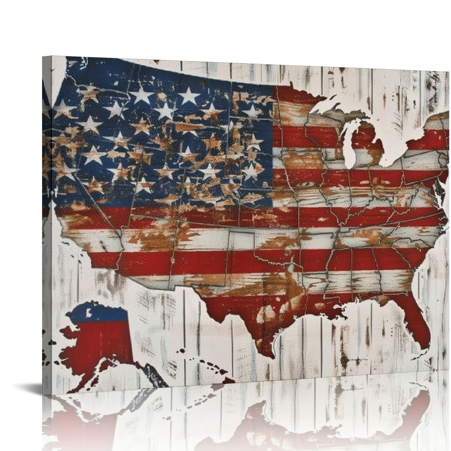 Acheng Vintage American Map Wall Art Board Flag Canvas Wall Pictures ...