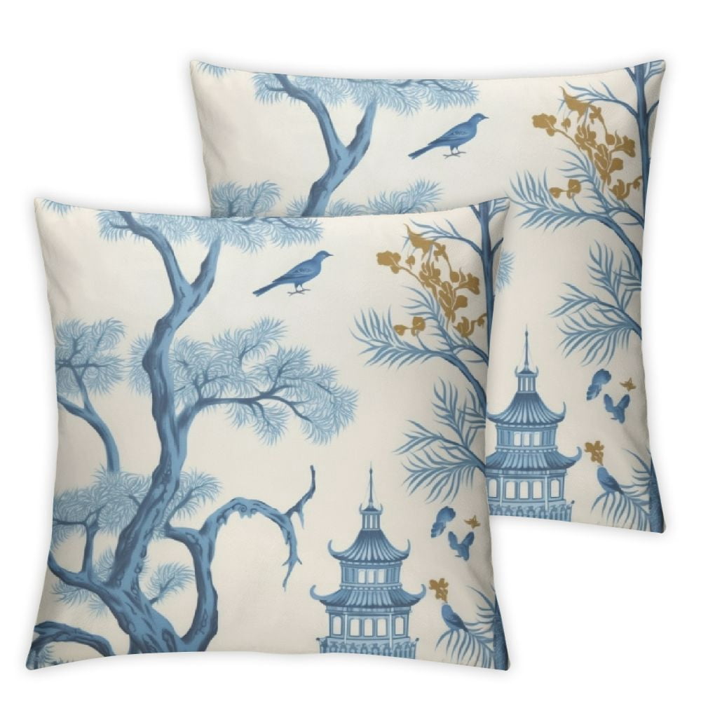 Acheng Vintage Chinese Pagoda Trees Throw Pillow Covers Floral Seamless ...