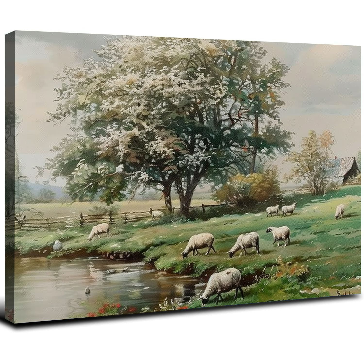 Acheng Vintage Spring Landscape Painting Canvas Wall Art Farmhouse ...