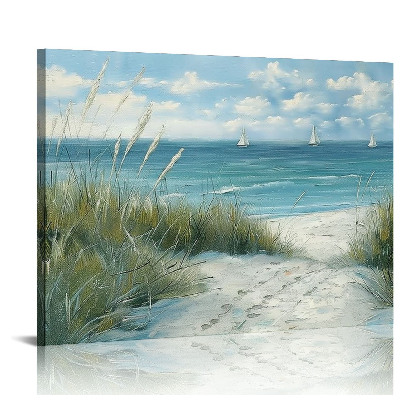 Acheng Wall Art: Beach Path Painting Elegant Blue Ocean Scene Abstract ...