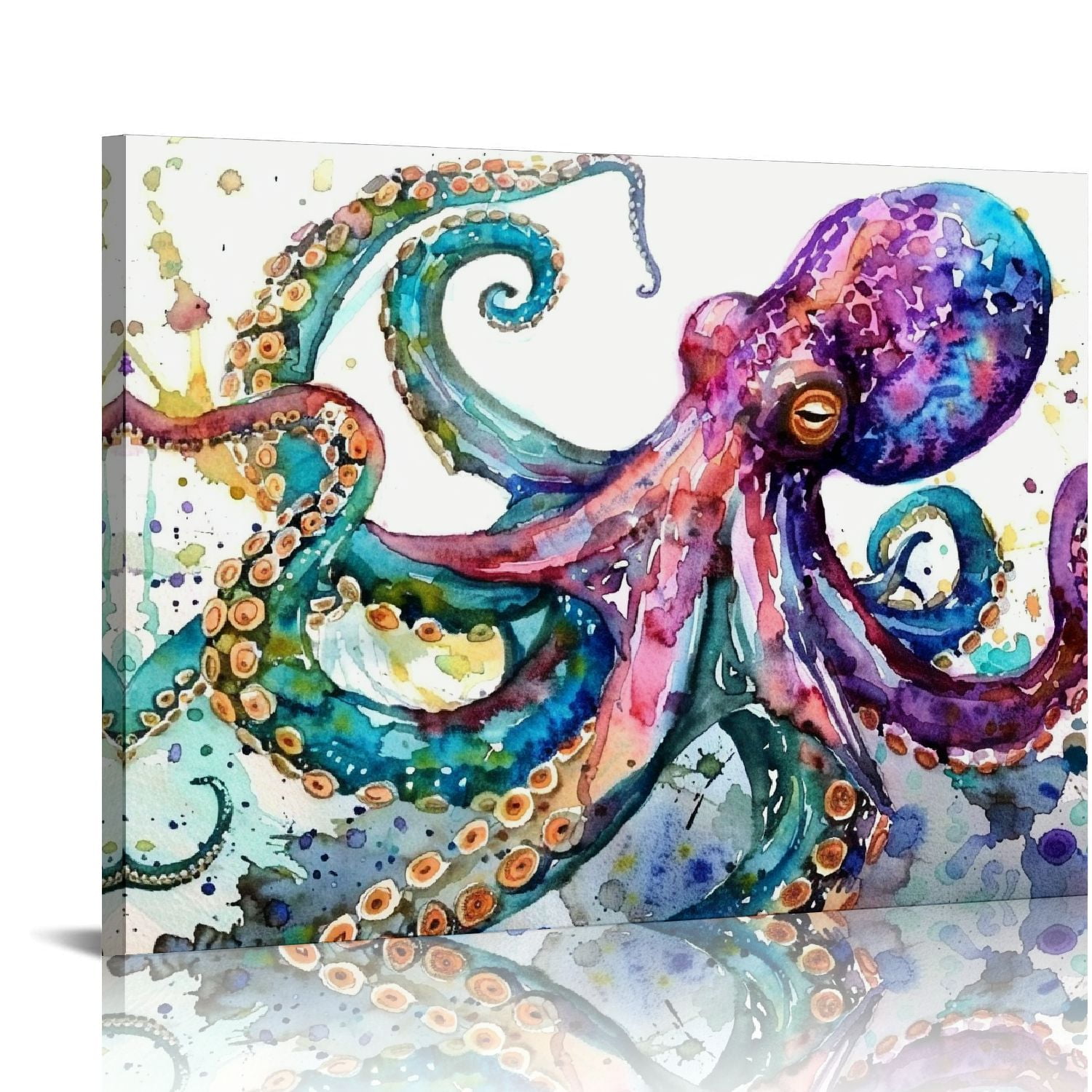 Acheng Watercolor Octopus Decor Wall Art Canvas Painting Prints Blue ...