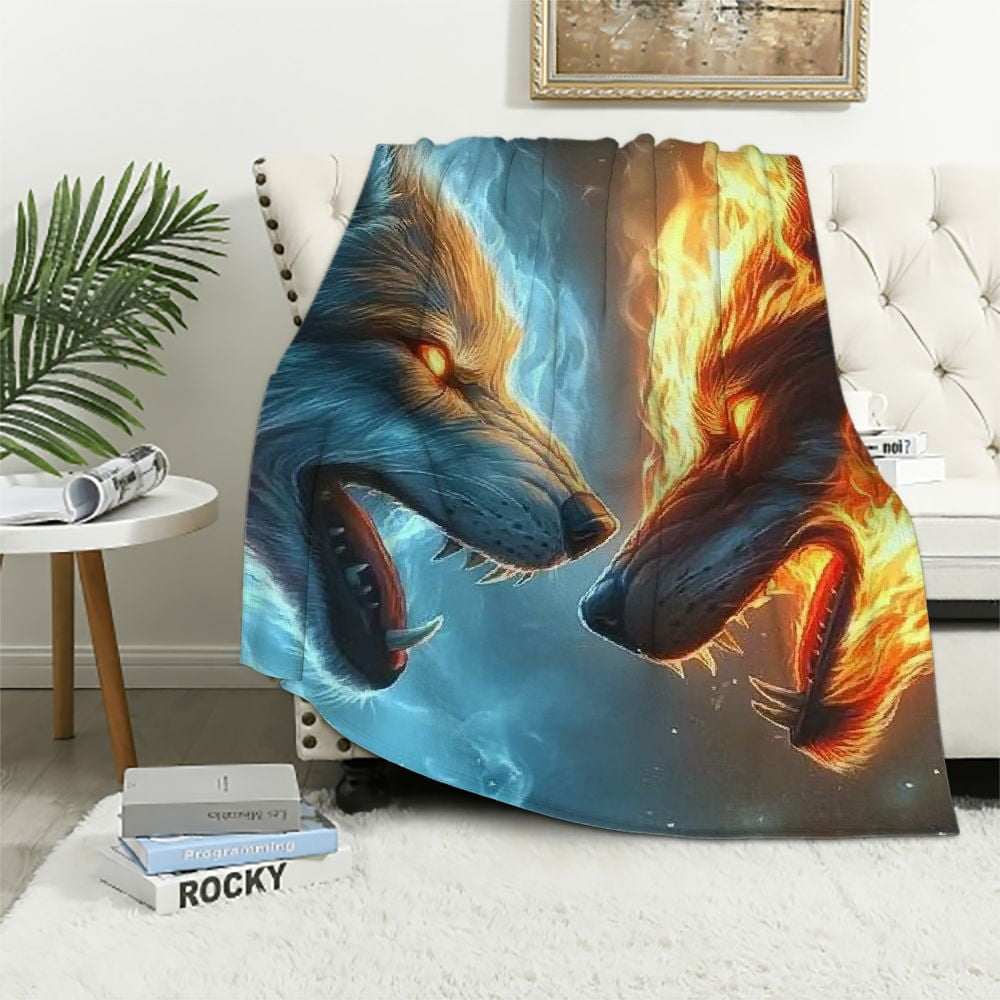 Acheng Wolf Blanket Gifts, Cool Fire and Ice Wolf Blanket, Wolf Gifts ...