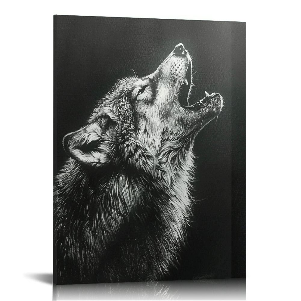 Acheng Wolf Retro Wall Decor Wolves Poster Black and White Abstract ...