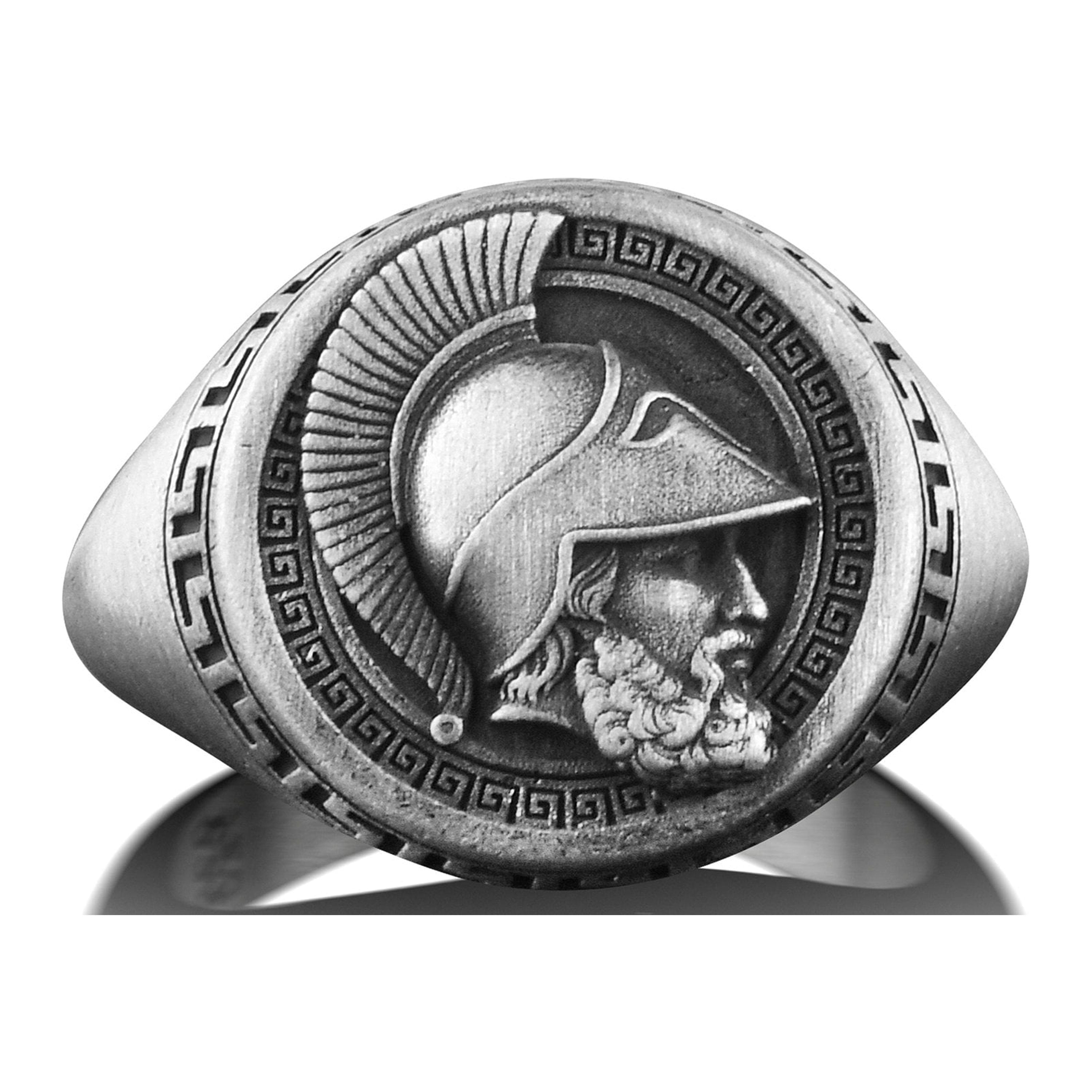 Achilles Greek Warrior Ring For Men, Oxidized Pinky Signet Mens Ring in Silver, Bookworm Ring ...