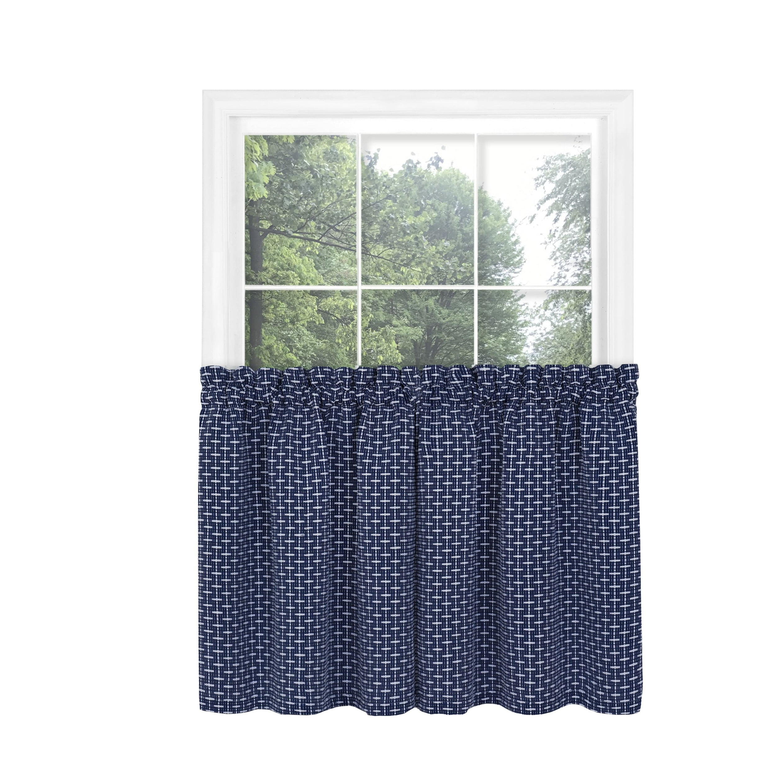 Achim Bedford Rod Pocket Light Filtering Curtain Tier Pair, Navy, 58" x ...