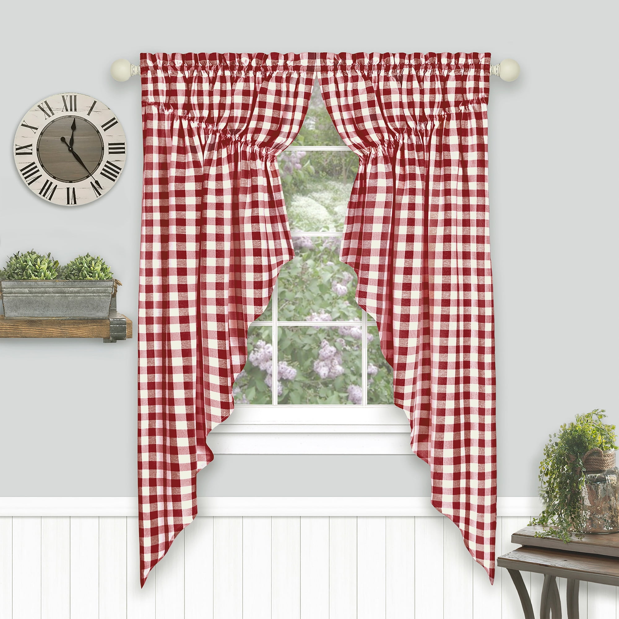 Achim Country Valance Buffalo Check Gathered Swag Window Curtain Pair ...