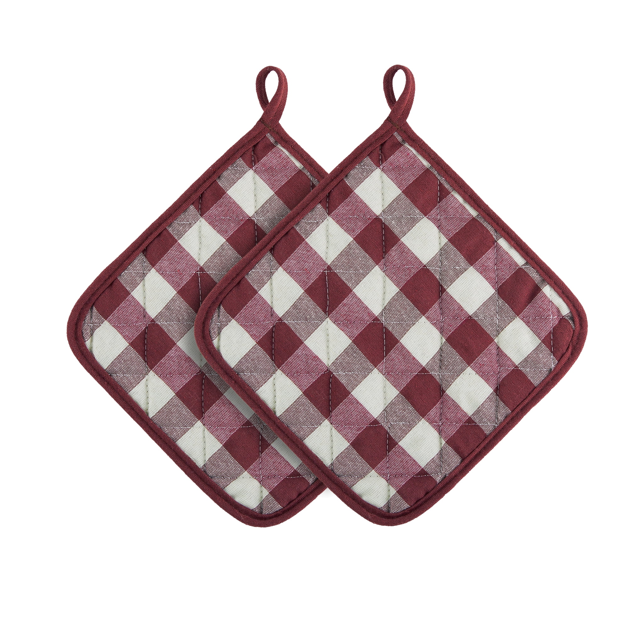 Achim Buffalo Check Polyester/Cotton Pot Holder - Burgundy - Set of Two ...