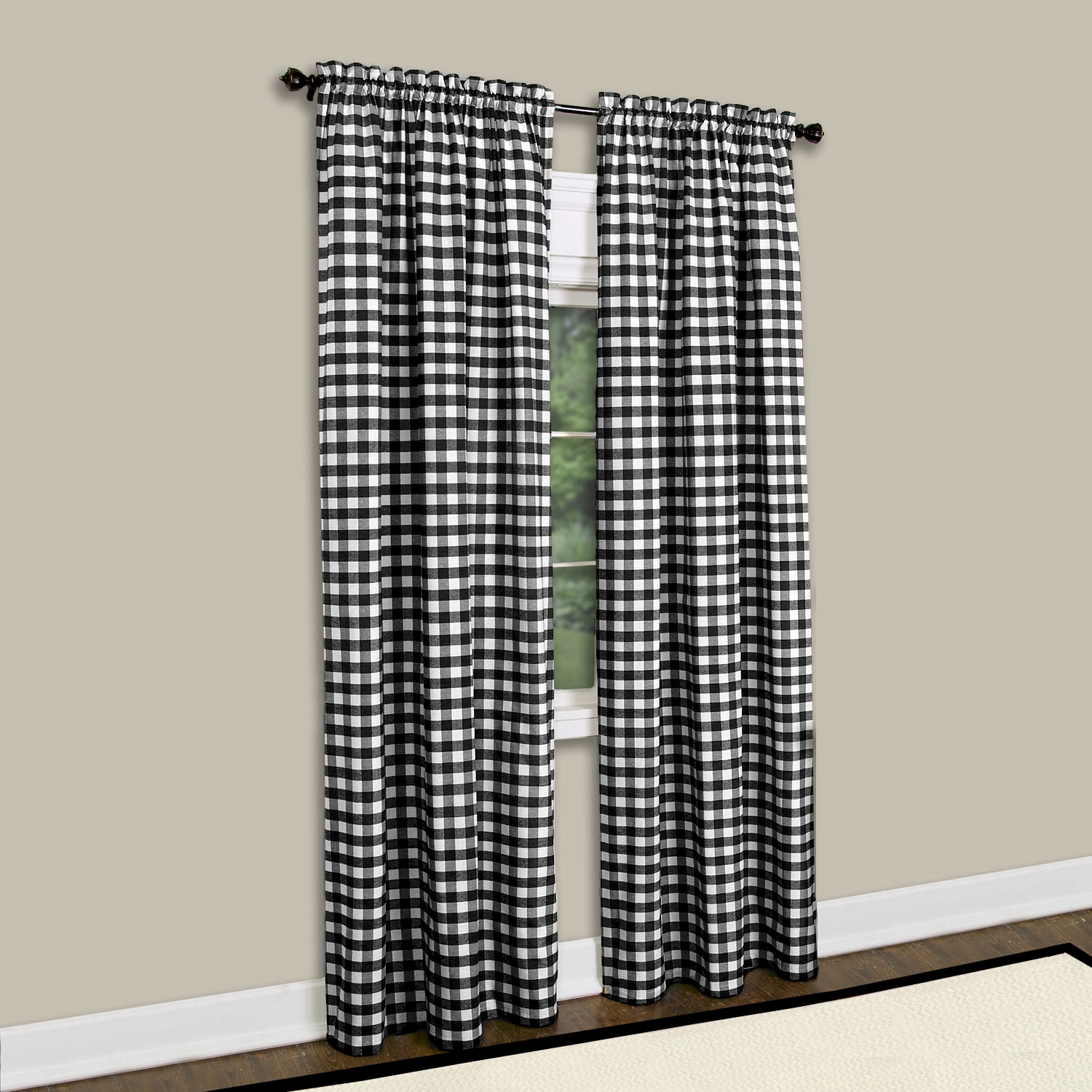 Achim Buffalo Checkered Drapes, Black Window Curtain Panel for Living ...
