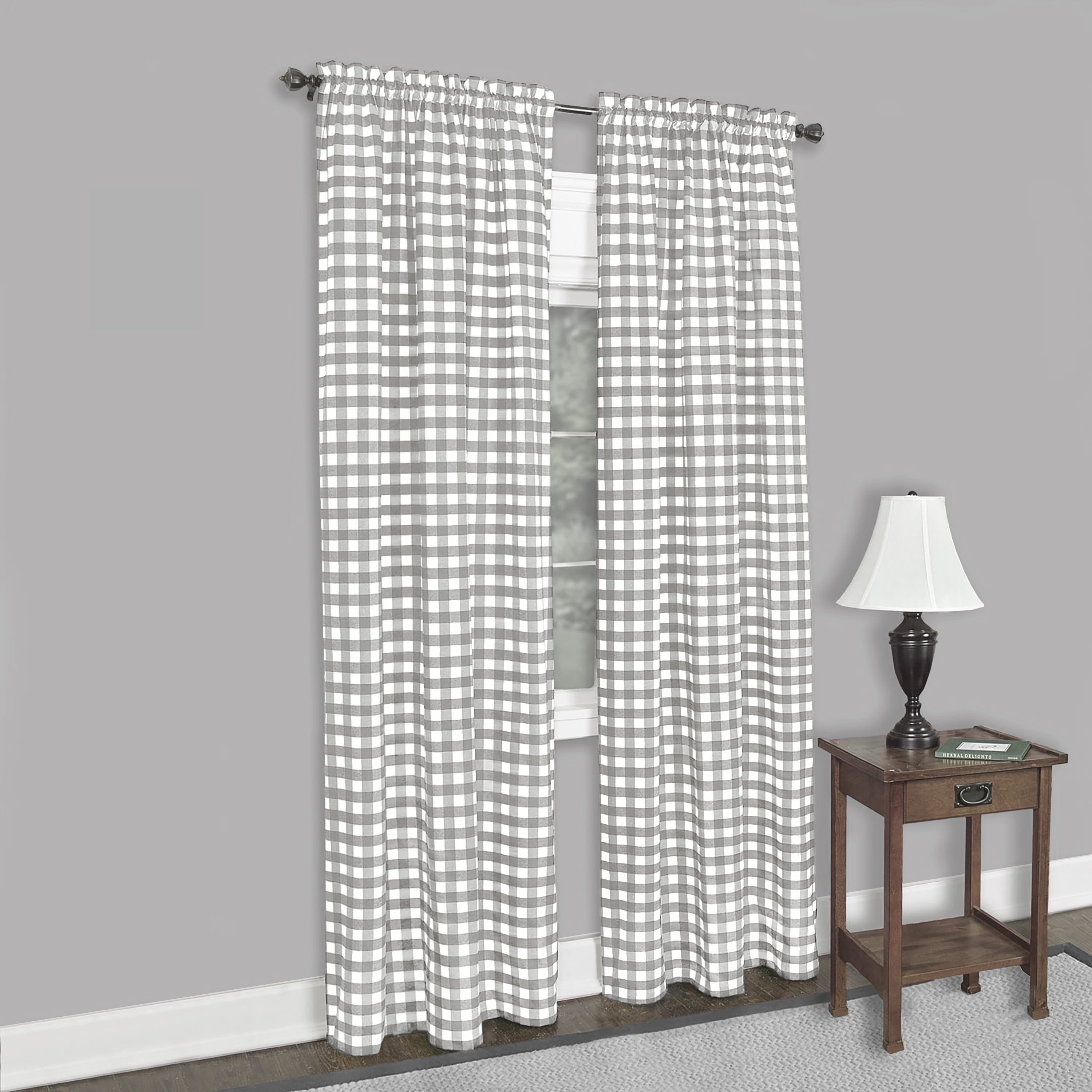 Achim Buffalo Check Window Curtain Panel - 42x95 - Grey - Walmart.com