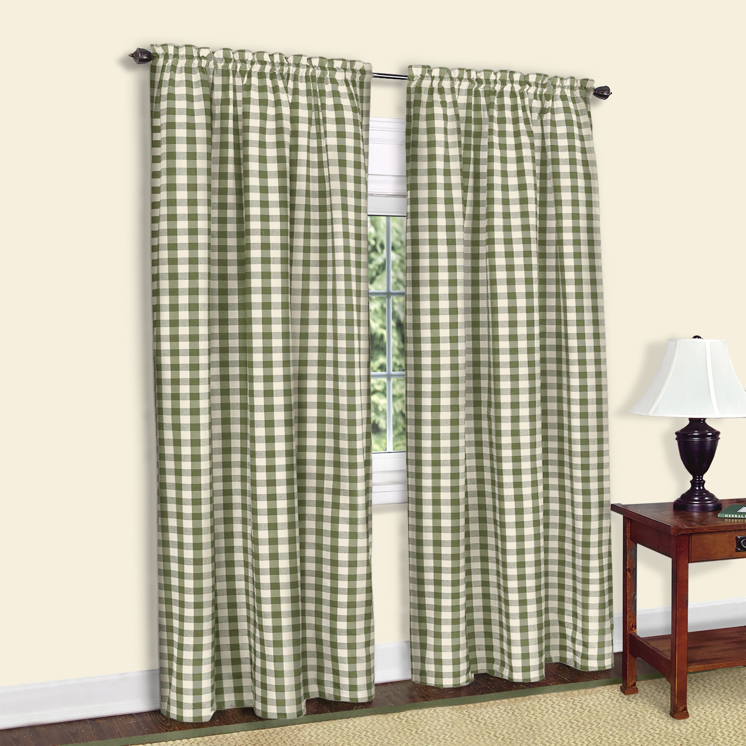 Achim Buffalo Check Window Curtain Panel - 42x95 - Sage - Walmart.com