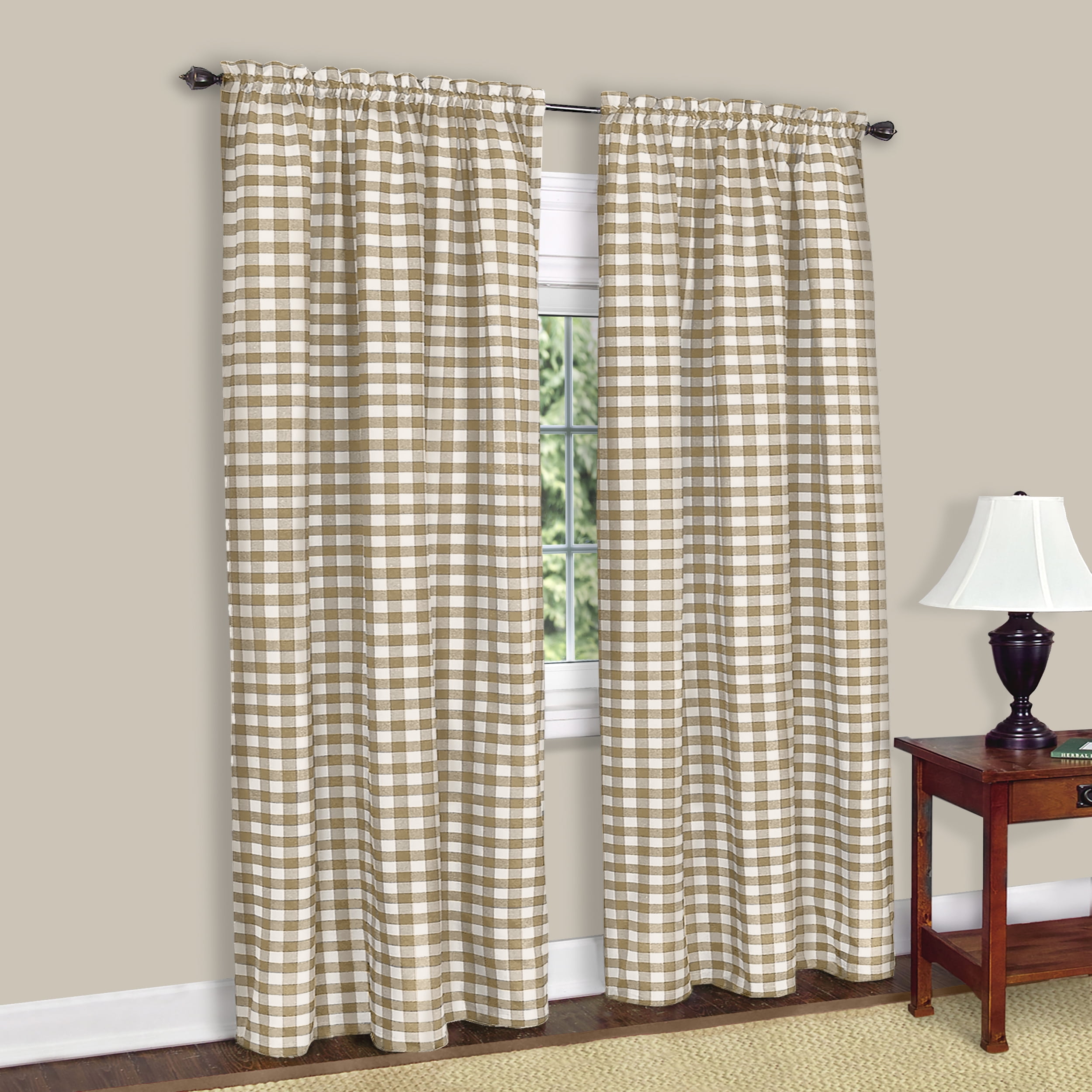 Achim Buffalo Check Window Curtain Panel - 42x95 - Taupe - Walmart.com
