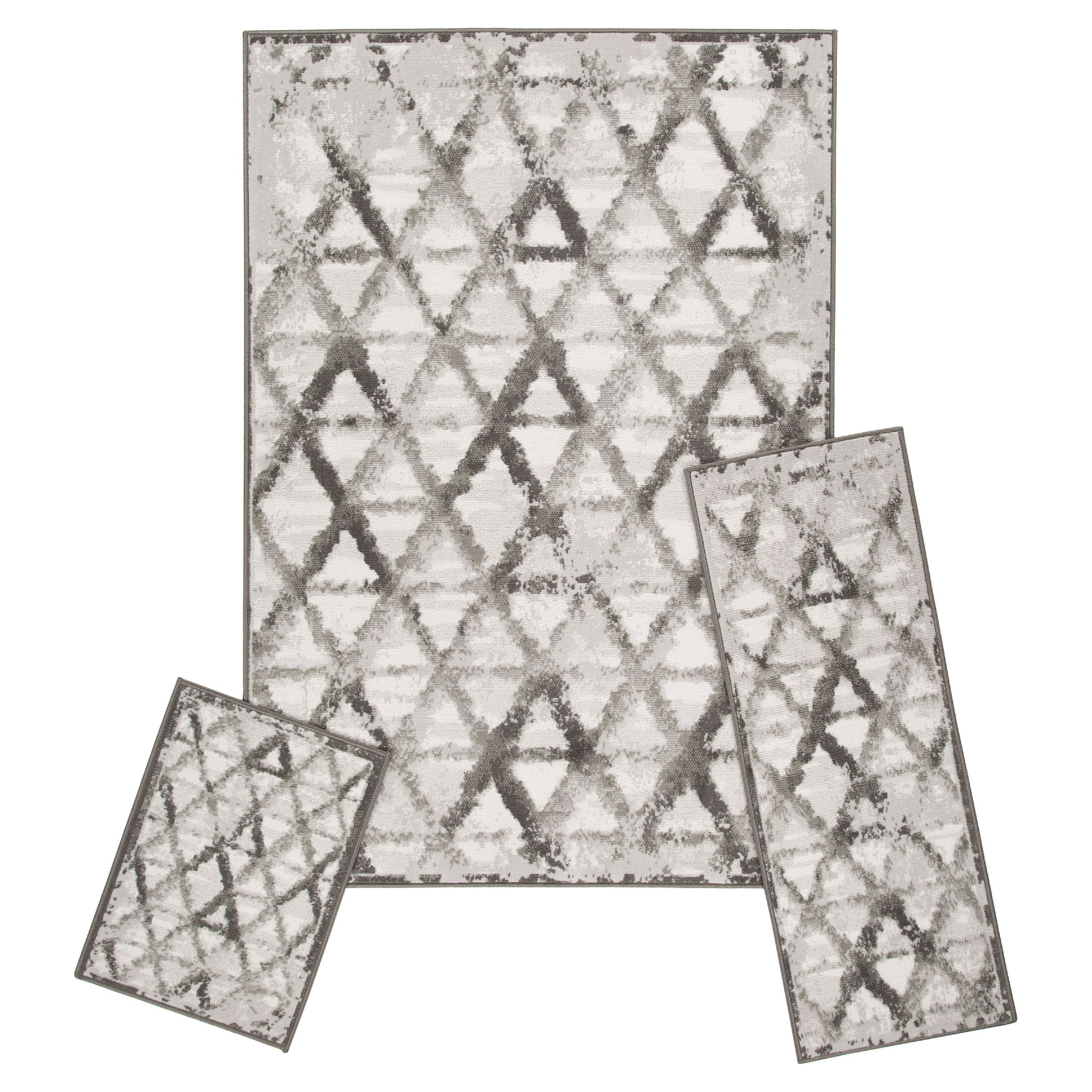 Achim Capri Matching 3 Piece Indoor Living Room Rug Set, Rizzy Grey, 5 ...