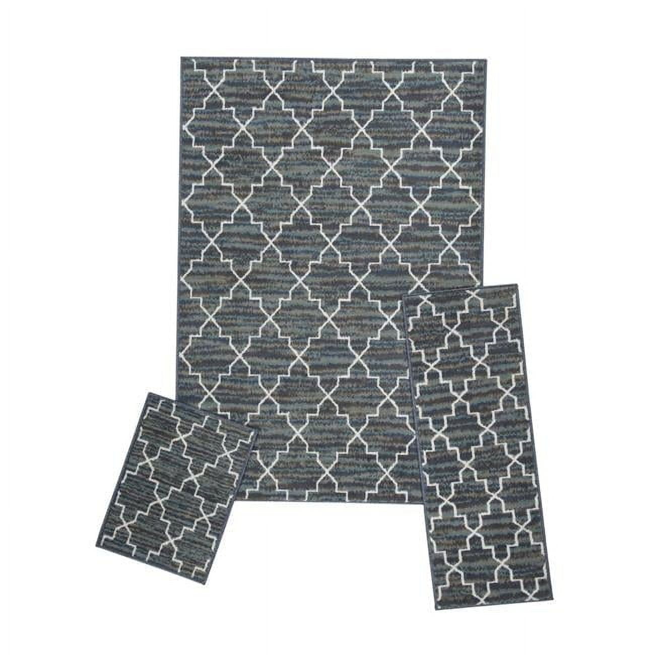 Achim Capri Rug Set - Crosshatch Blue Grey - 3 Piece - Walmart.com