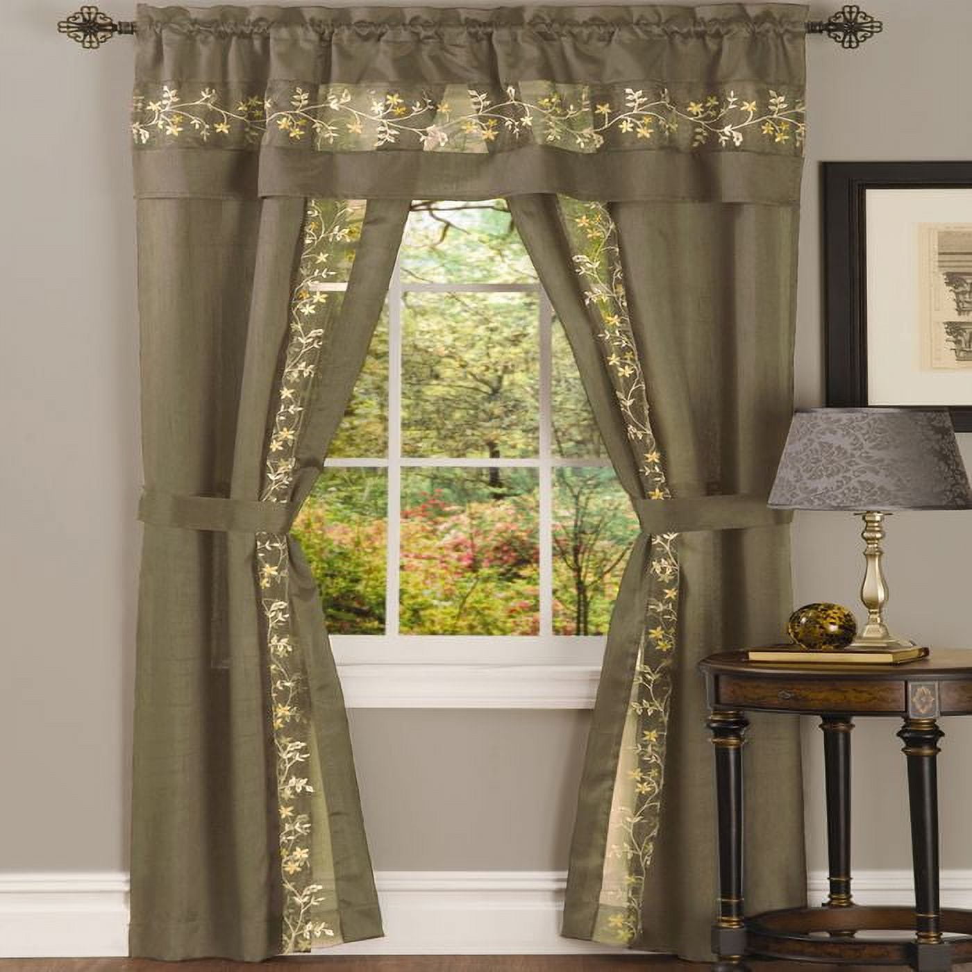 Achim Fairfield Five Piece Window Curtain Set with Attached Valance and ...