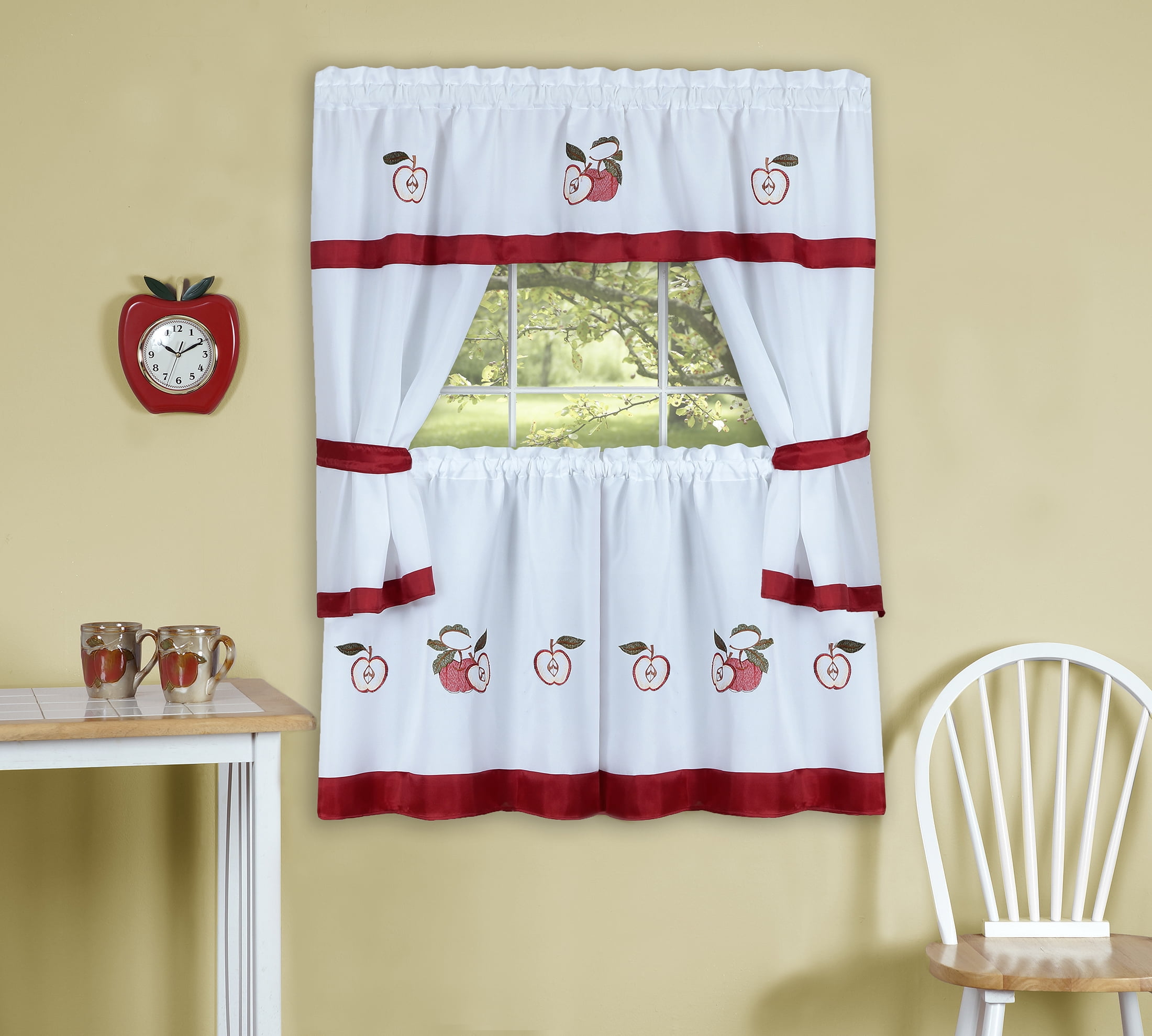 Achim Gala Embellished Cottage Window Set, Red - Walmart.com