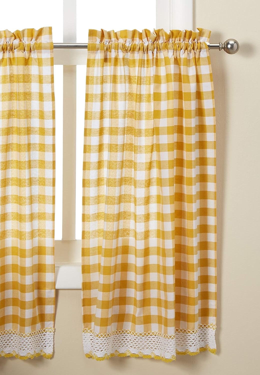 Achim Home Furnishings, Yellow & White Buffalo Check Window Curtain ...