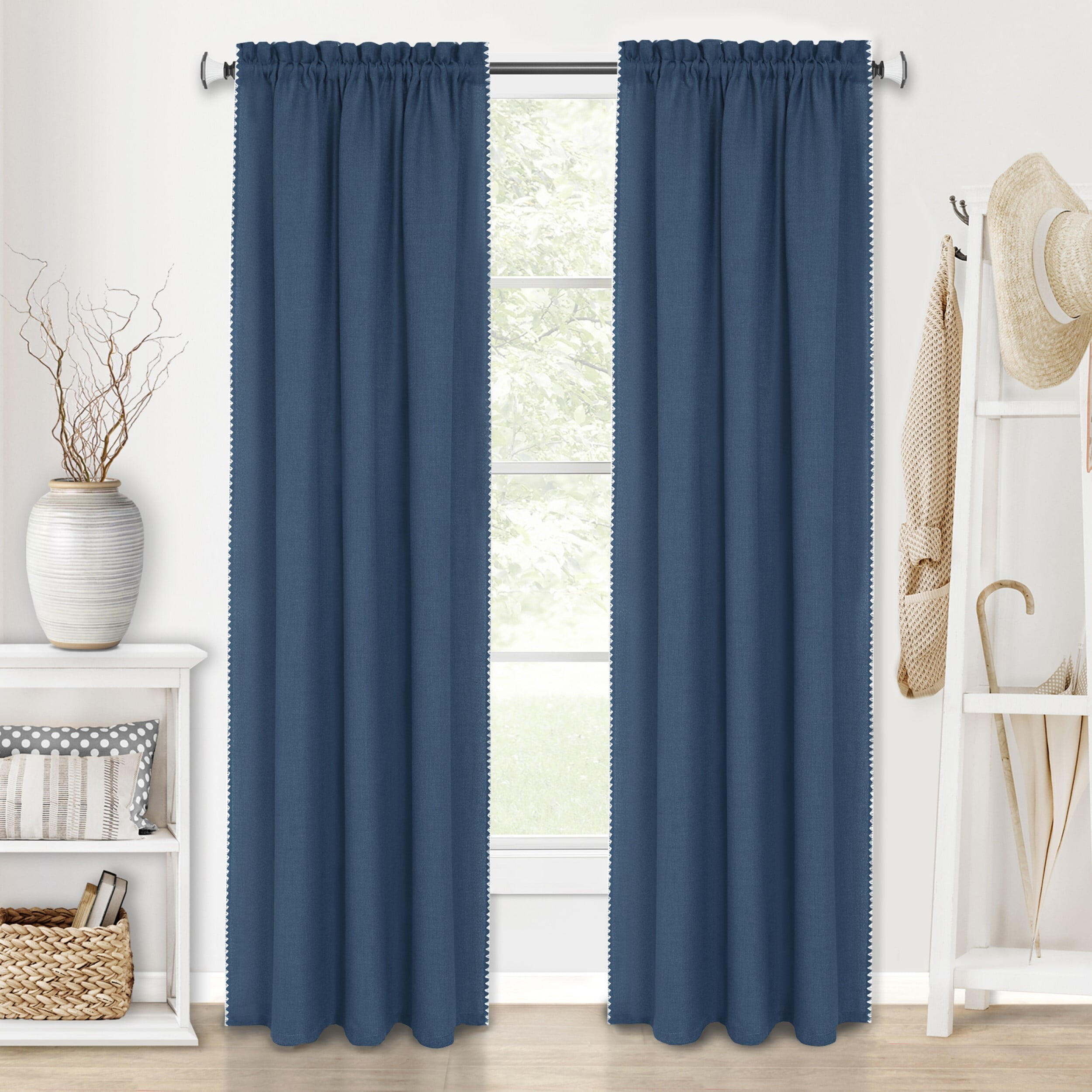 Achim Kendal Solid Rod Pocket Light Filtering Curtain Panel, Blue/White ...