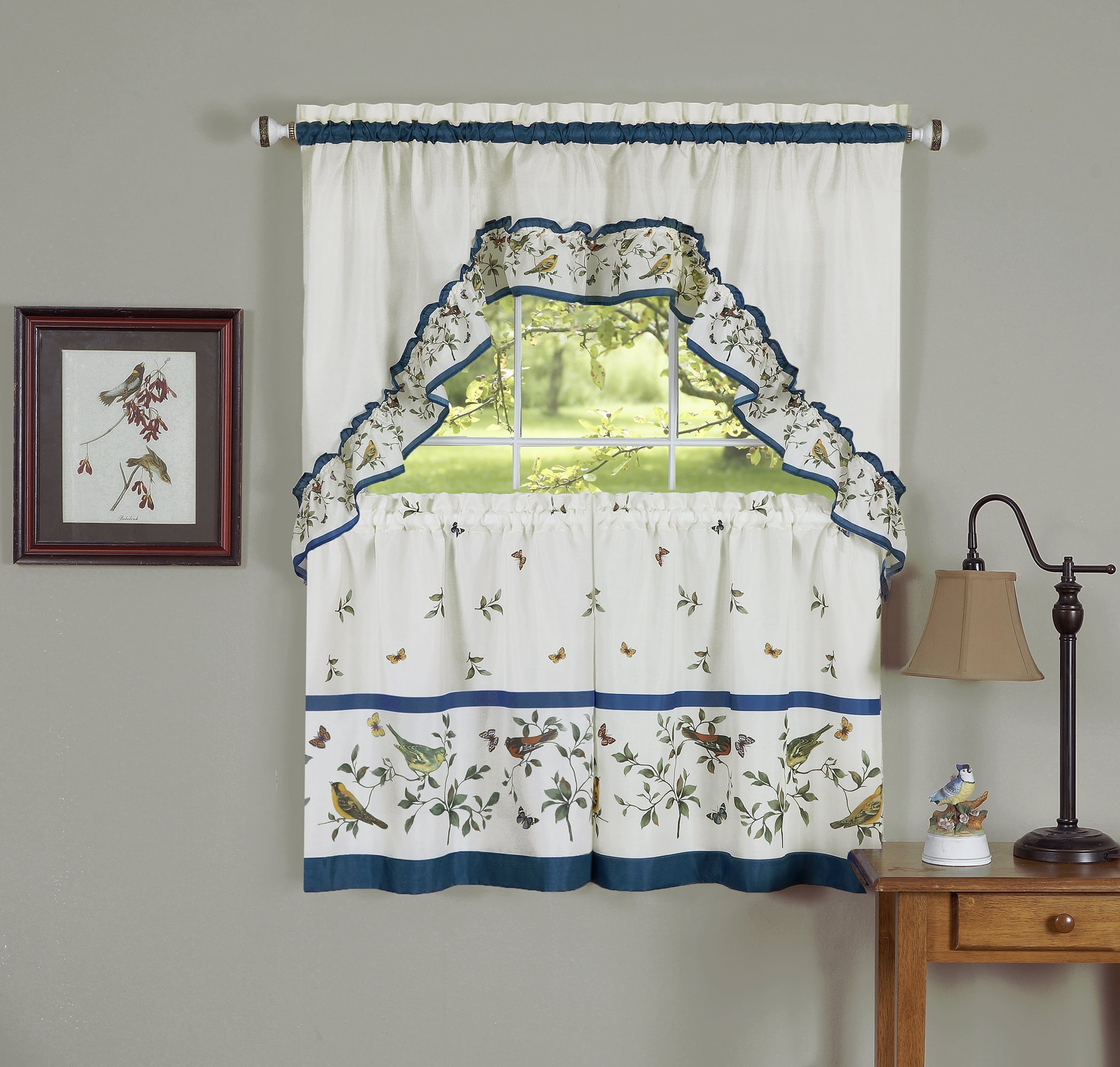 Achim Love Birds Print Kitchen Curtain and Swag Set - Walmart Business ...