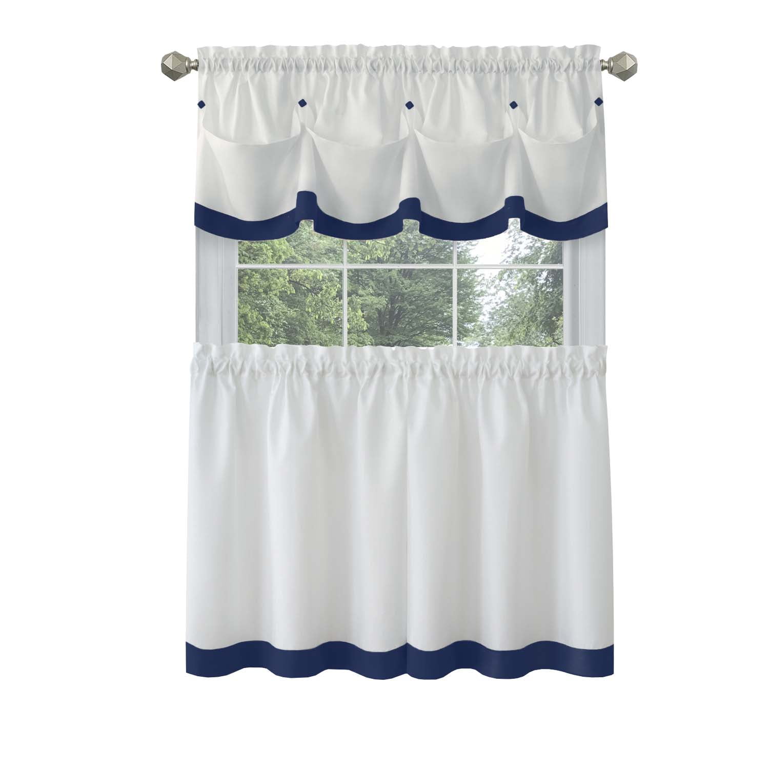 Achim Lana Indoor Polyester Light Filtering Solid Tier & Valance, Navy ...