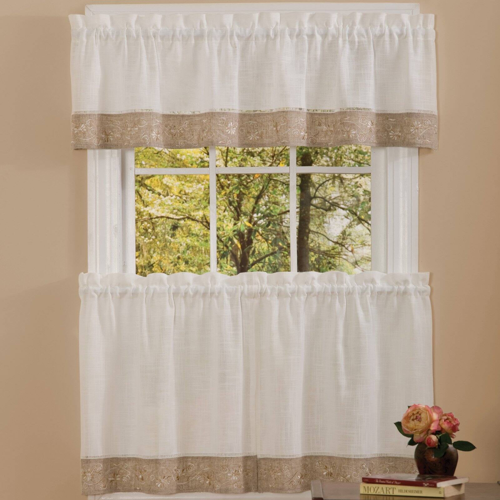 Achim Oakwood Polyester Light Filtering Curtain Tier Pair, Natural, 58 ...