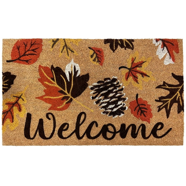 Achim Autumn Leaves Printed Coir Natural Fiber Outdoor Doormat 18x30 ...