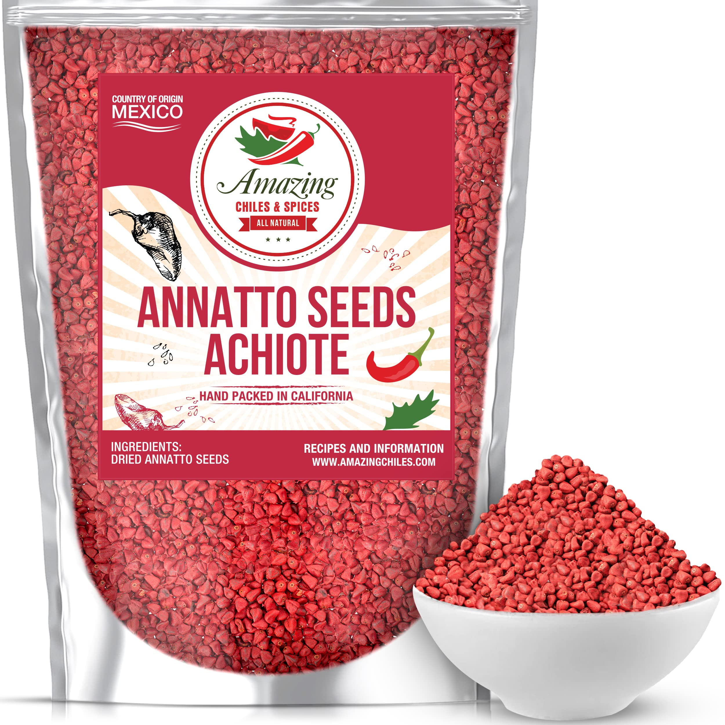 Achiote Seeds - Whole OIF8 Annatto 4oz. Premium All Natural, Add Color ...
