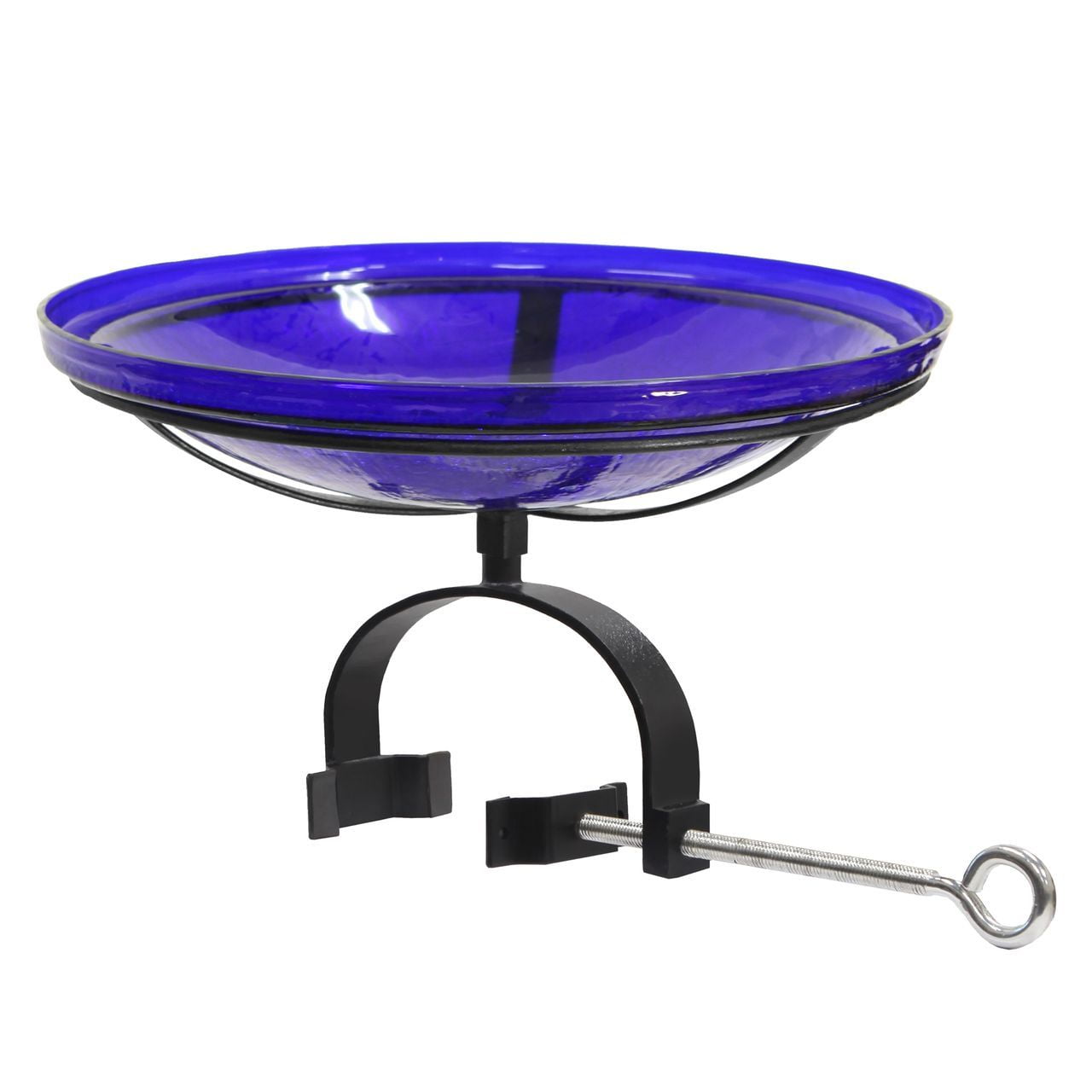 Achla 14" Cobalt Crackle Glass Birdbath With Over Rail Bracket ...