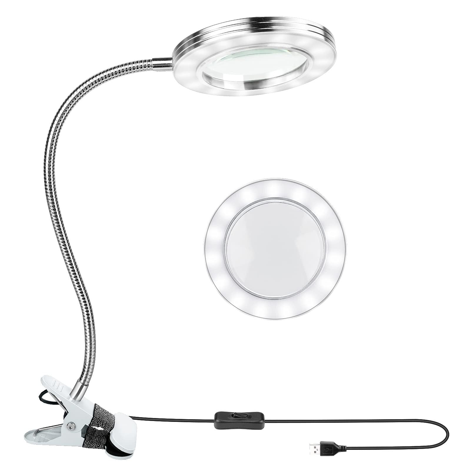 Achort 8X Magnifier Desktop Lamp with LED Light, USB Powered, Flexible ...