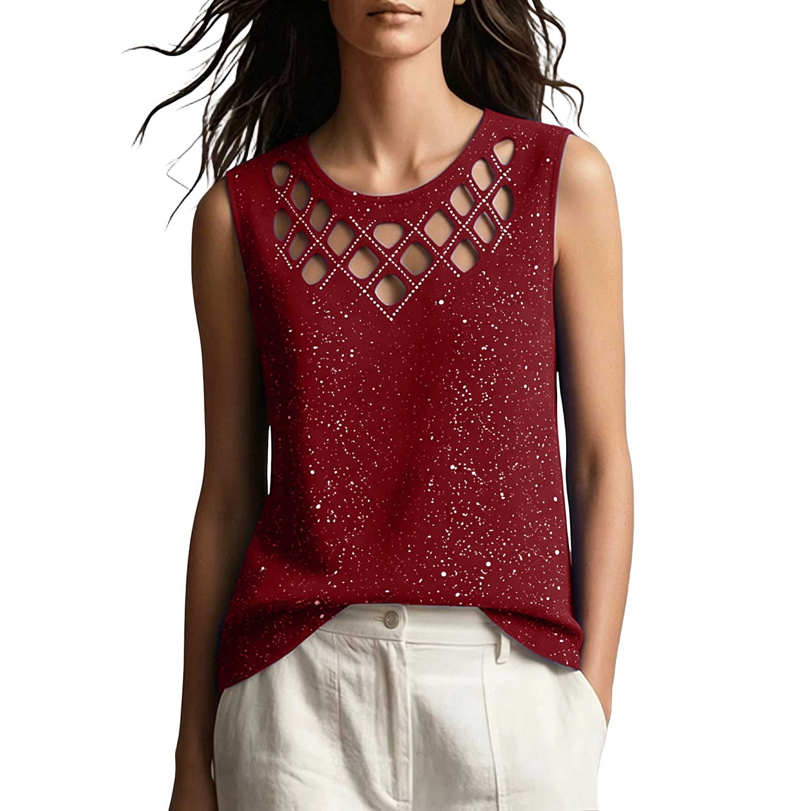 Achuyrbd Tank Tops for Women Hollow Out Sleeveless Tank, Round Neck ...