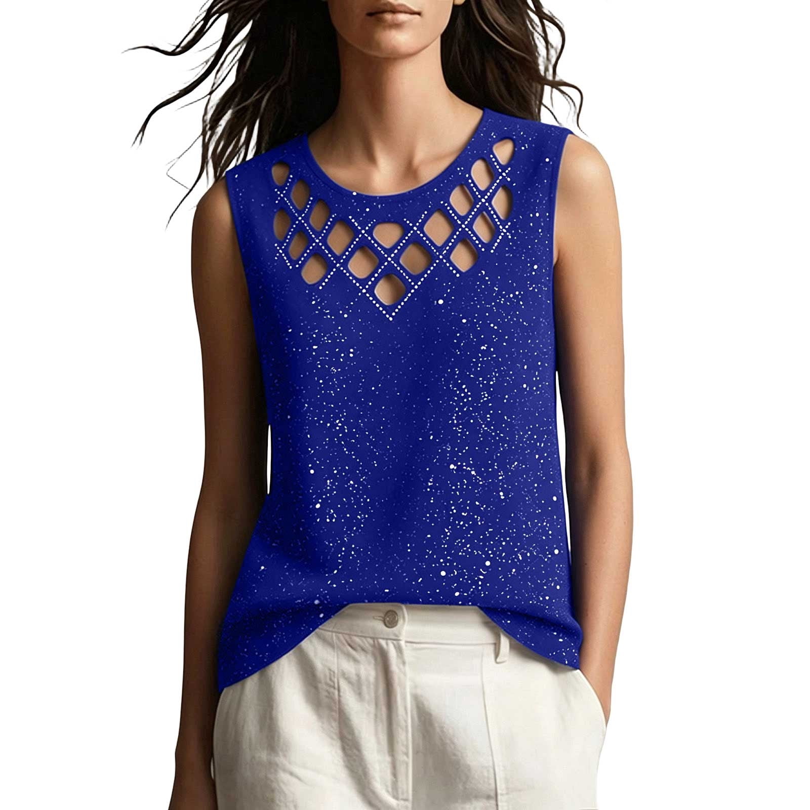 Achuyrbd Tank Tops for Women Hollow Out Sleeveless Tank, Round Neck ...