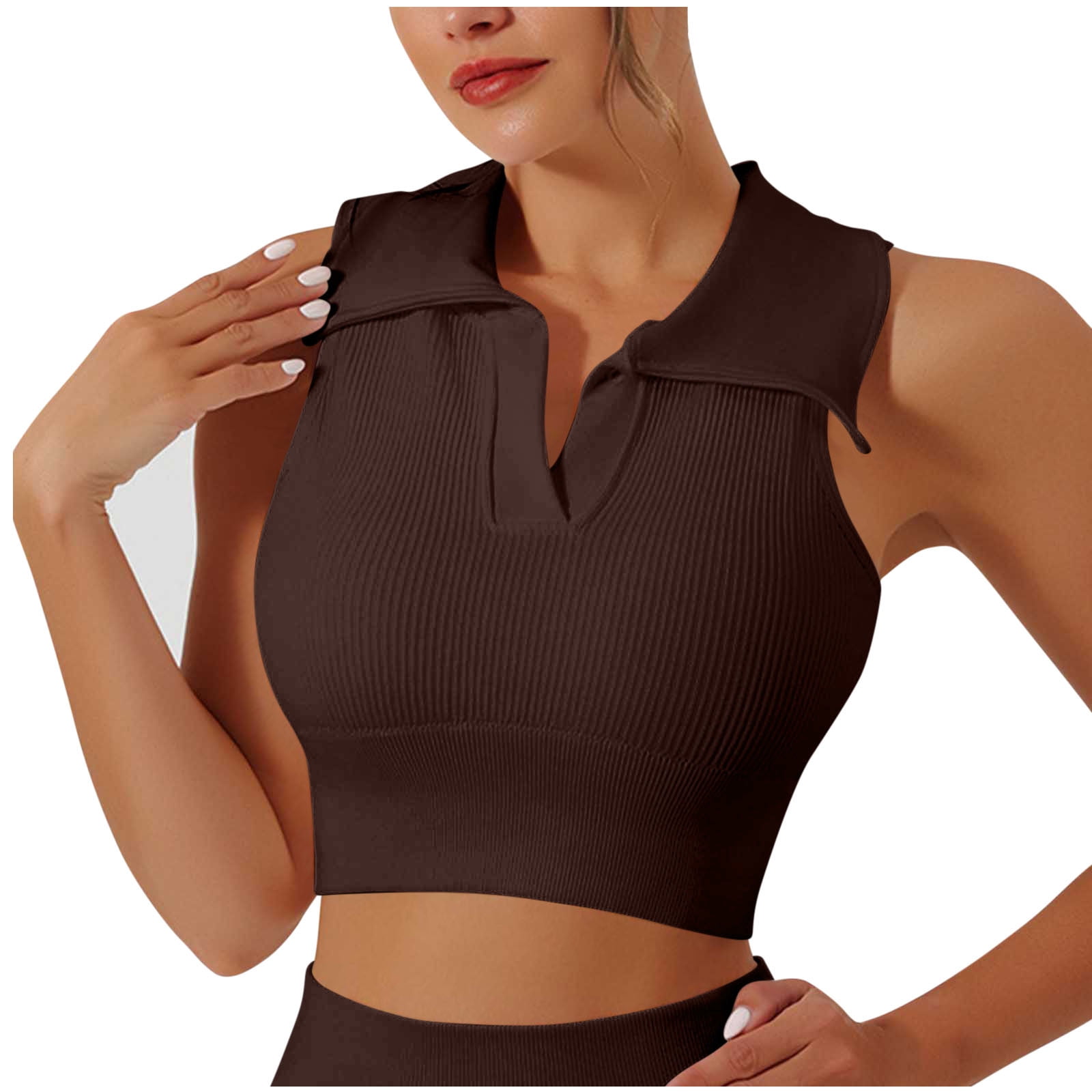 Achuyrbd Tank Tops for Women Sleeveless Crop Top, Collared Form-Fitting ...