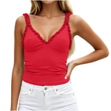 Achuyrbd Tank Tops for Women Spaghetti Strap Cami Top, V-Neck Lace Trim ...