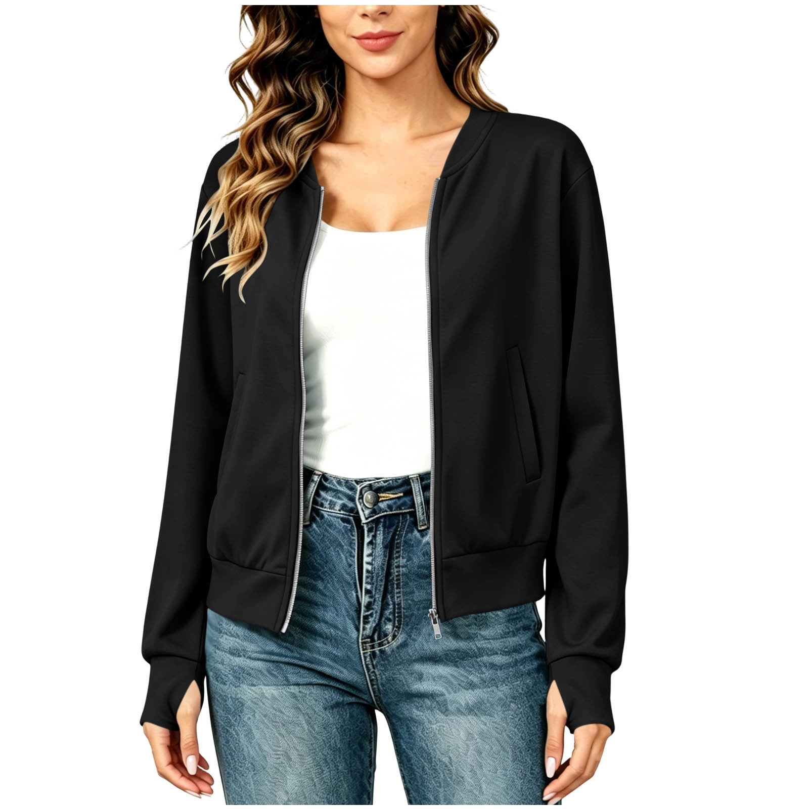 Achuyrbd Women's Baseball Jacket Zip Up Cardigan Jacket V Neck Long ...