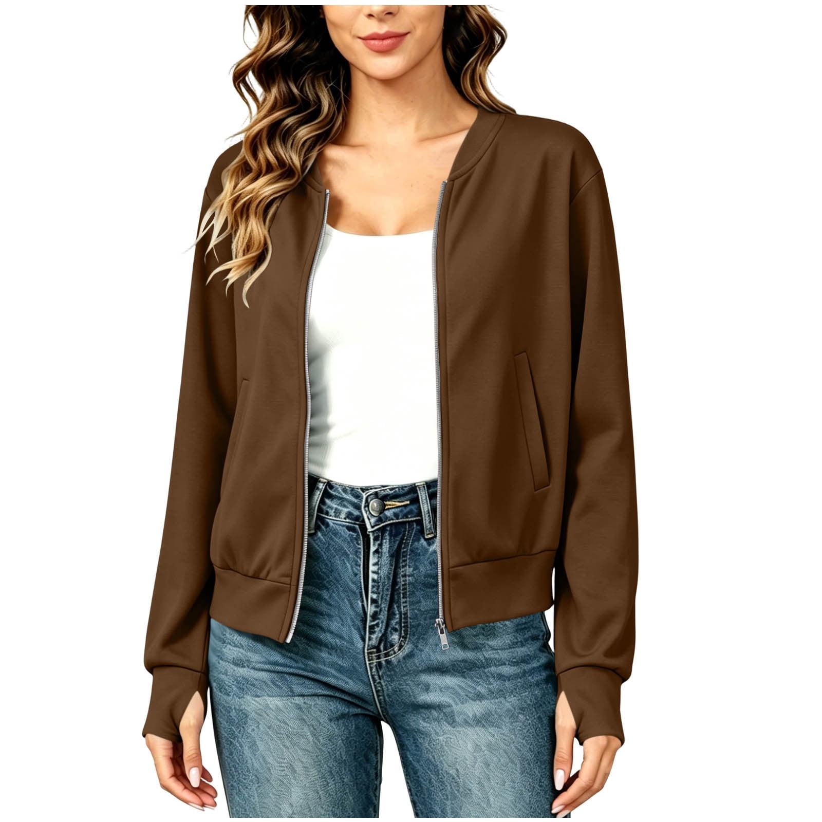 Achuyrbd Women's Baseball Jacket Zip Up Cardigan Jacket V Neck Long ...
