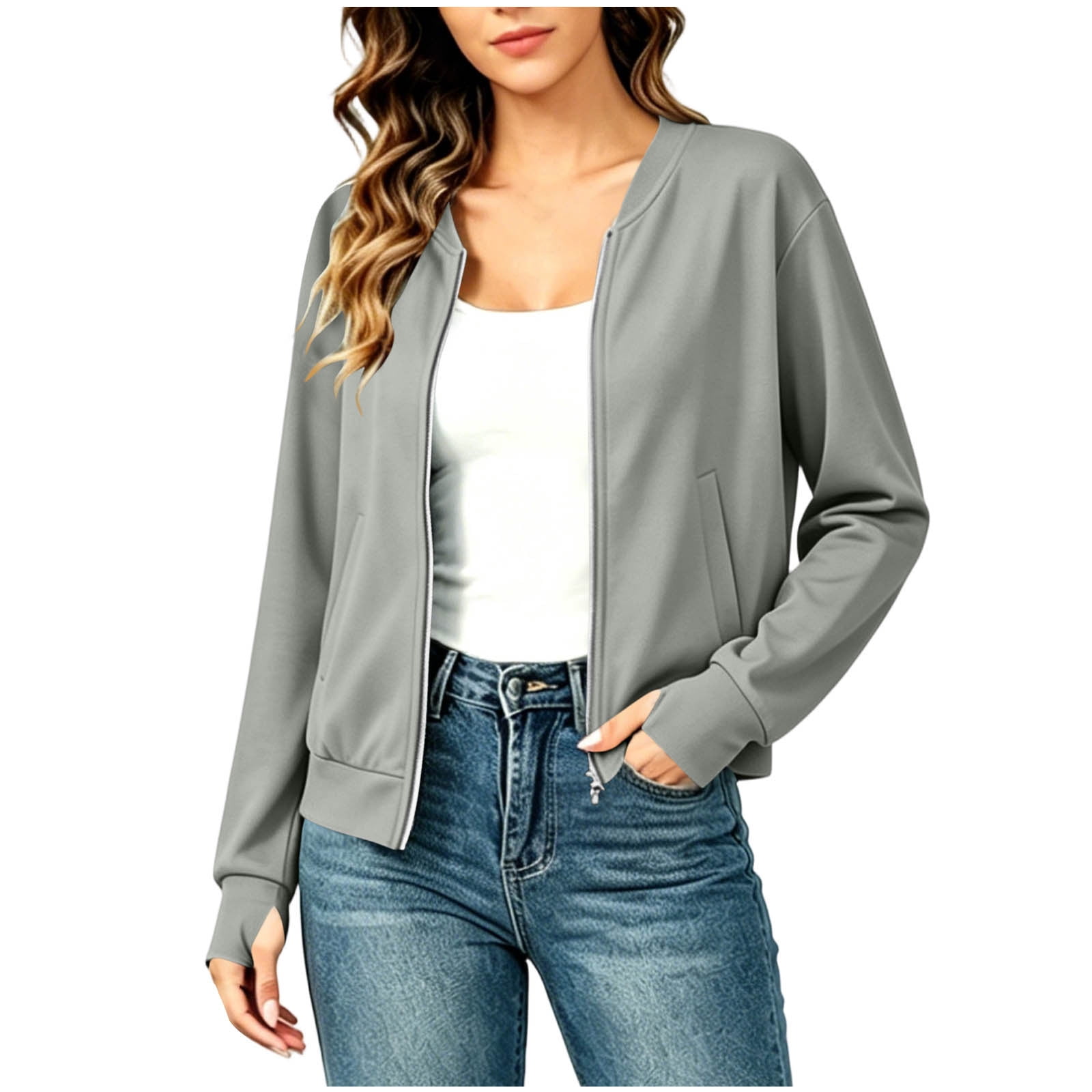 Achuyrbd Women's Baseball Jacket Zip Up Cardigan Jacket V Neck Long ...
