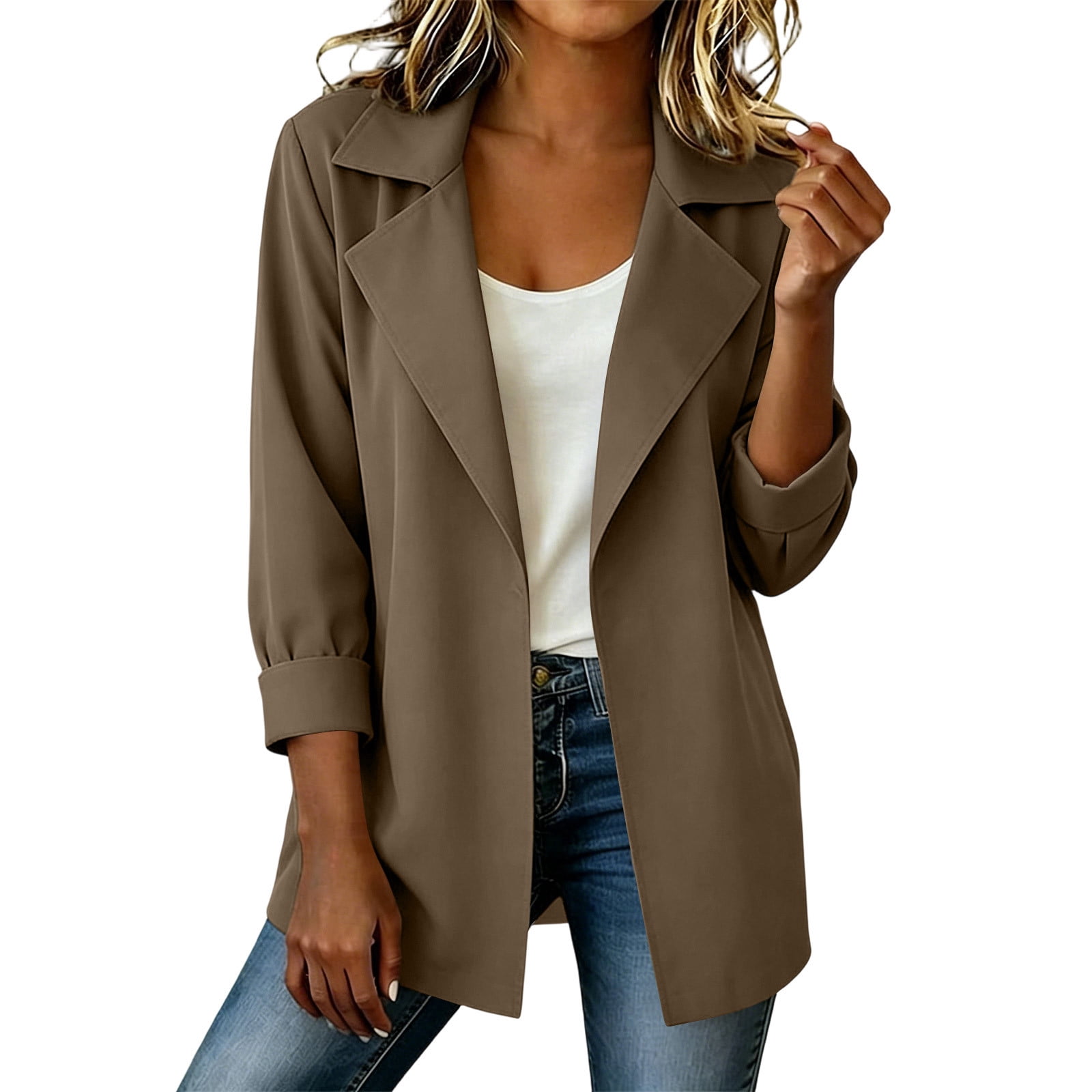 Achuyrbd Women's Blazer 3/4 Sleeve Open Front Blazers Slim Fit Casual ...