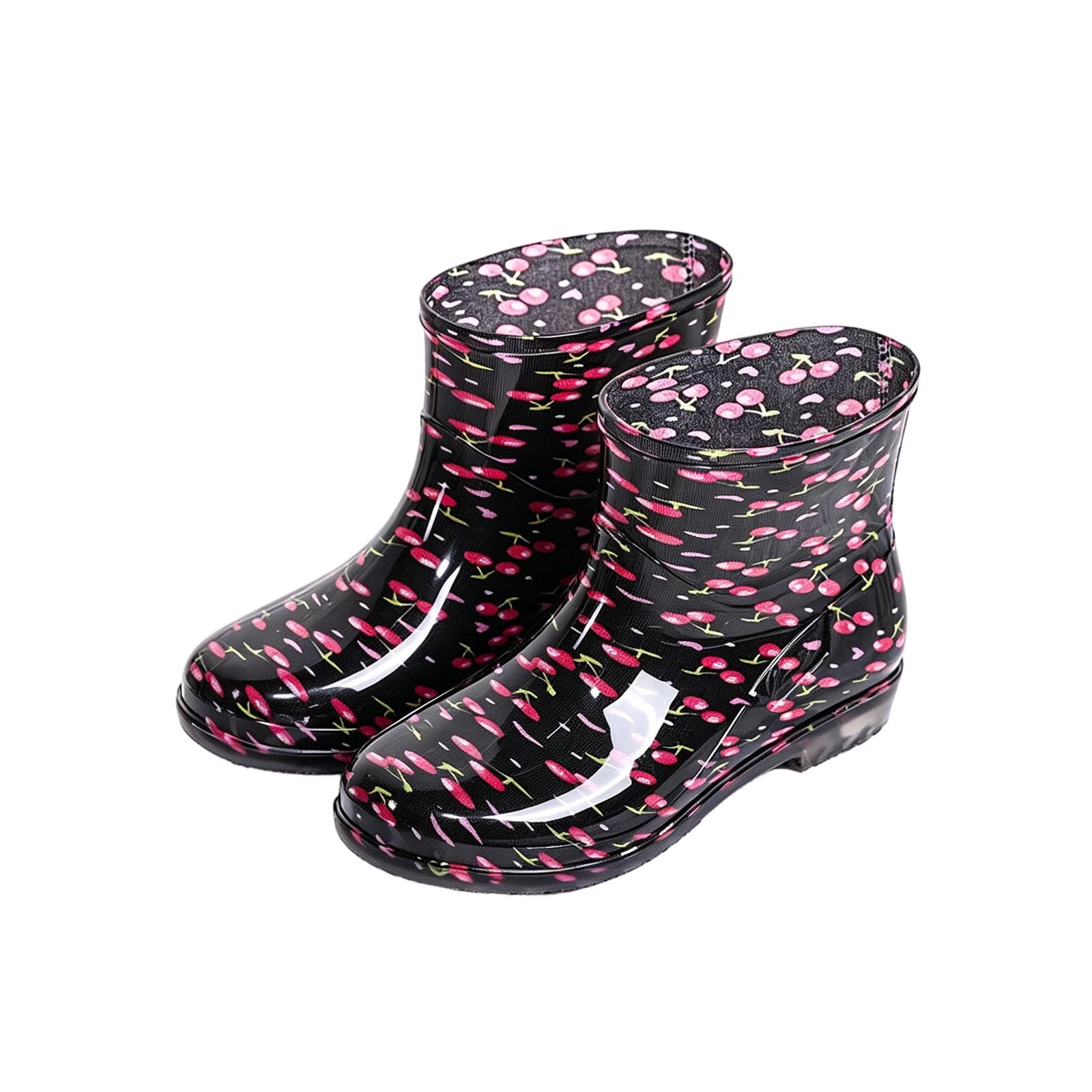 Achuyrbd Women's Cherry Print Short Rain Boots, Waterproof Rubber ...