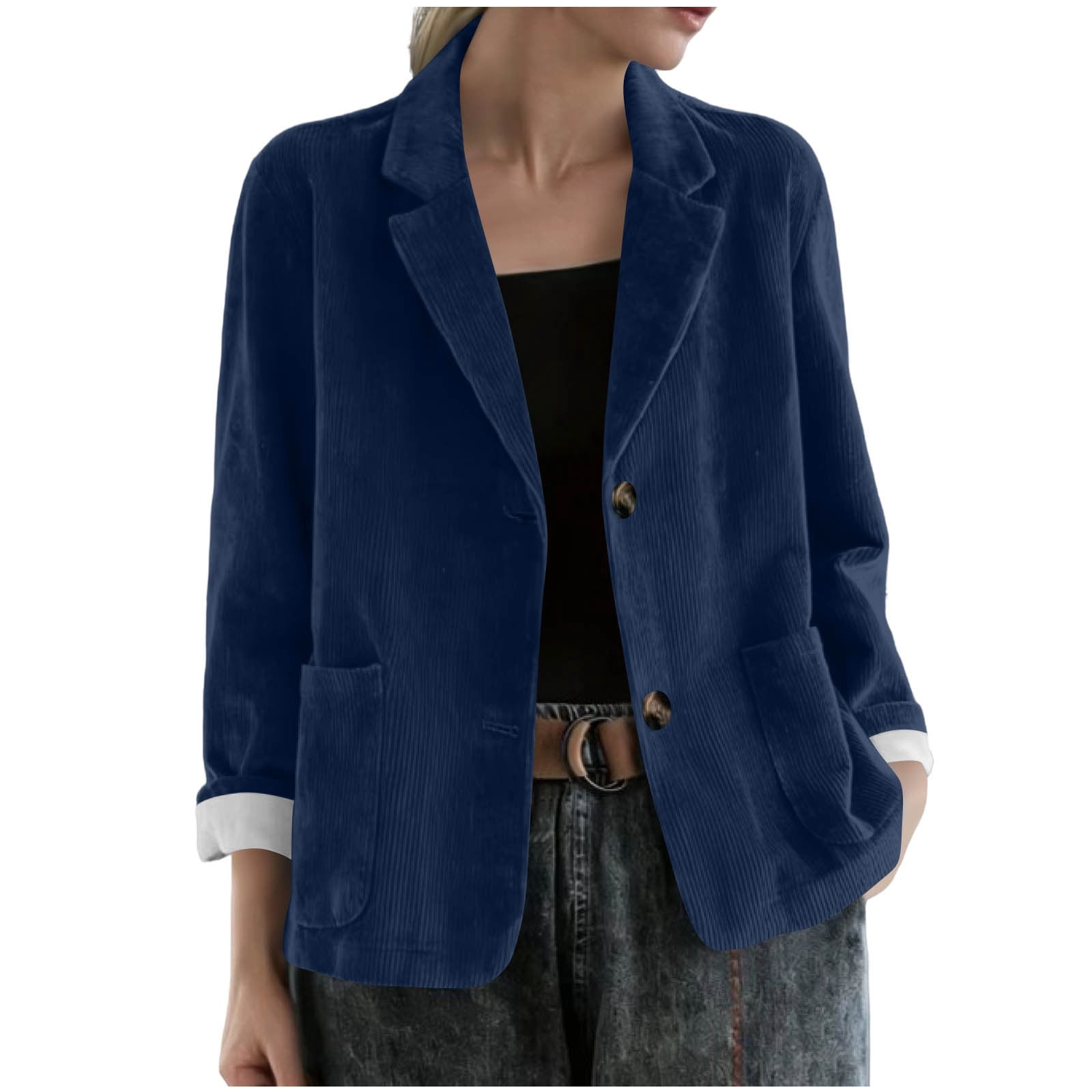 Achuyrbd Women's Corduroy Blazer Jacket, Casual Long Sleeve Notch Lapel ...