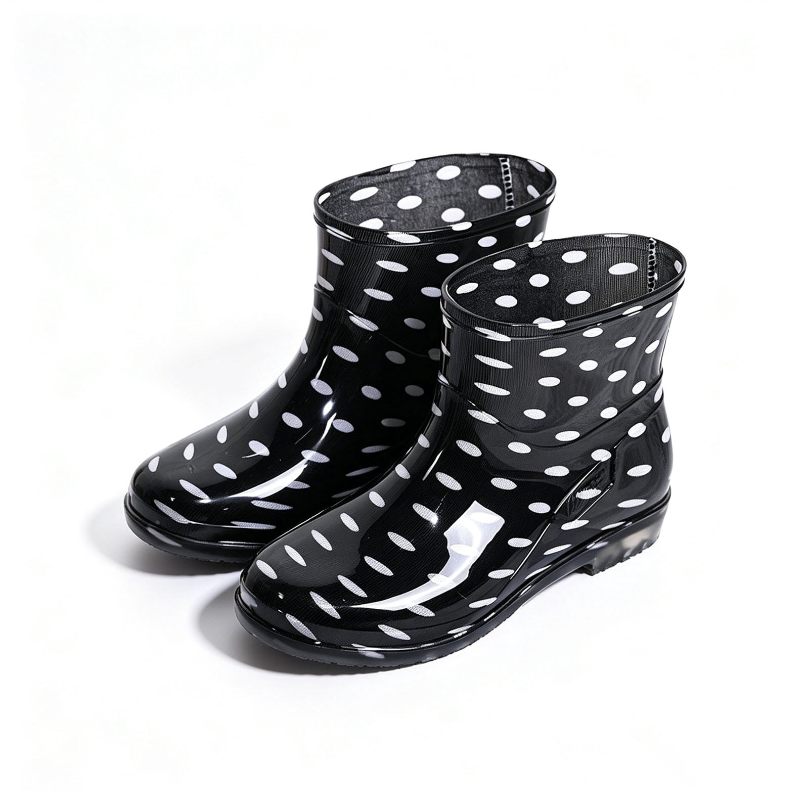 Achuyrbd Women's Dot PVC Ankle Rain Boots, Glossy Surface Slip-On ...