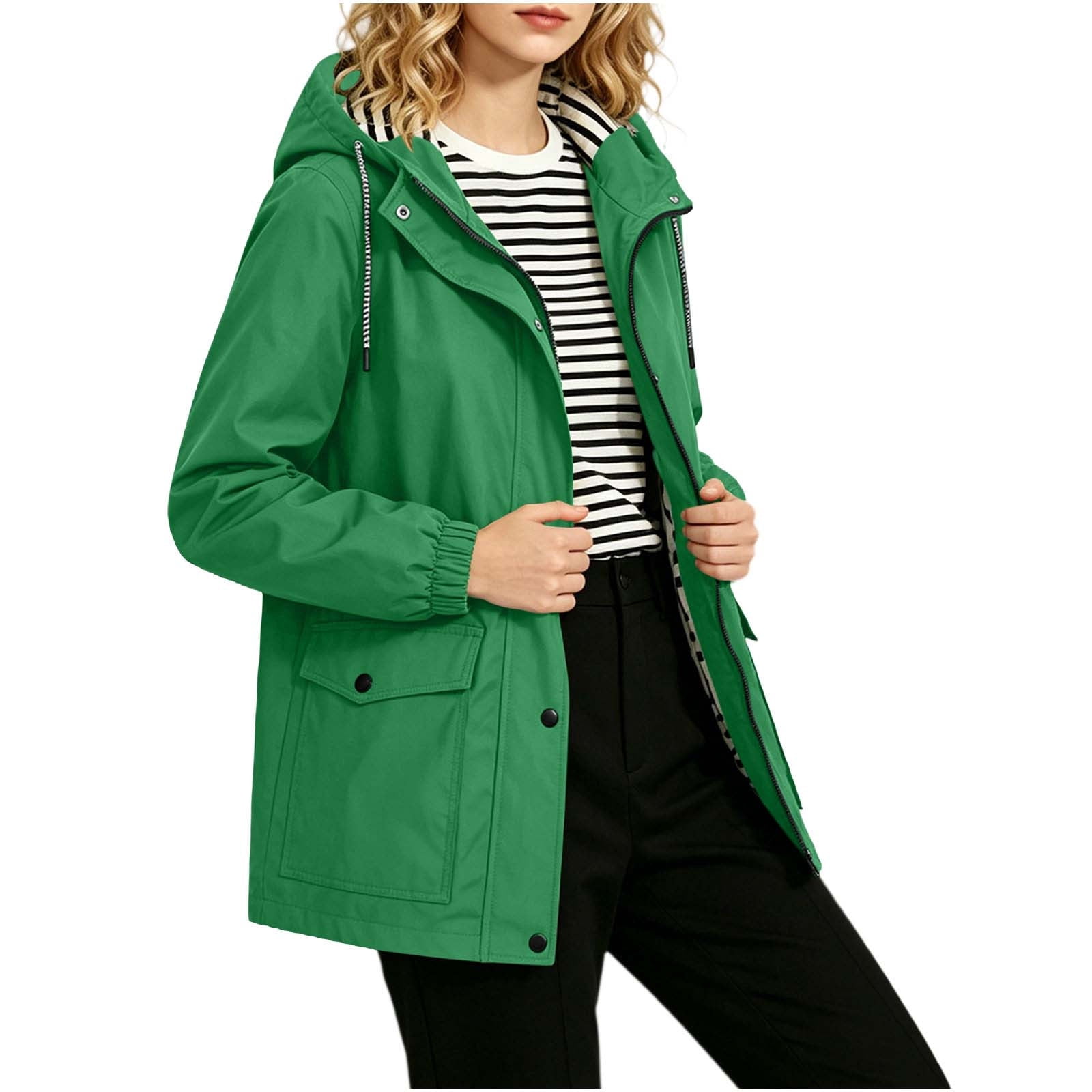 Achuyrbd Women's Hooded Windbreaker Jacket Striped Lined Lightweight ...