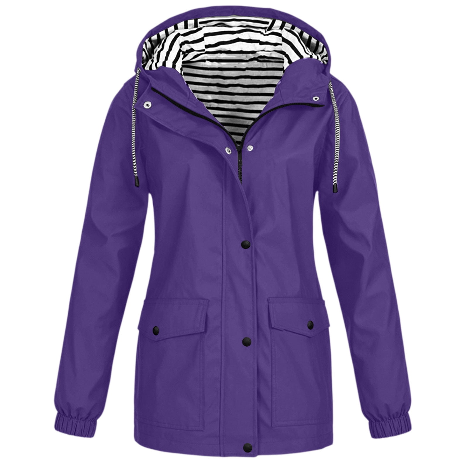 Achuyrbd Women's Hooded Windbreaker Jacket Striped Lined Lightweight ...