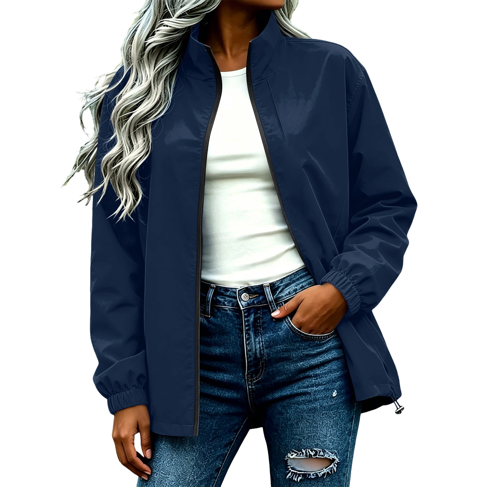 Achuyrbd Women's Lightweight Windbreaker Stand Collar Zip Up Jacket ...