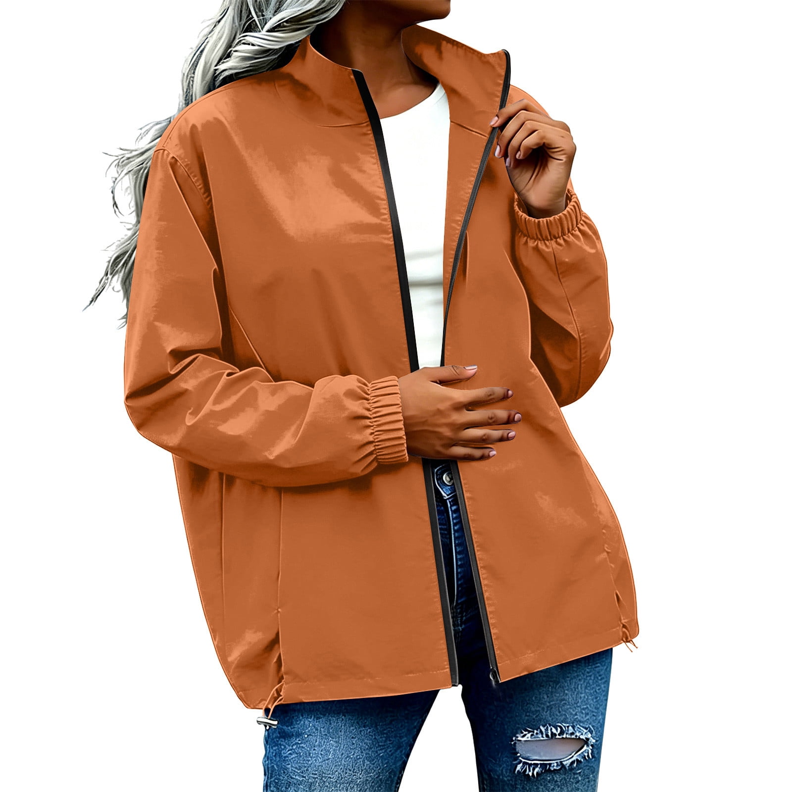 Achuyrbd Women's Lightweight Windbreaker Stand Collar Zip Up Jacket ...